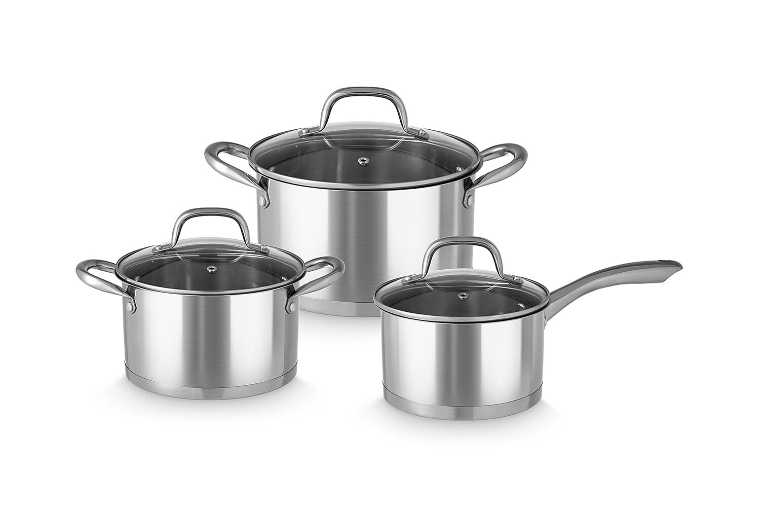 Набор кастрюль с крышками BERKRAFT Prime, 3 предмета, неражавеющая сталь