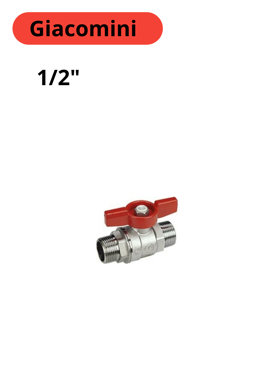 Кран шаровый GIACOMINI 1/2 резьба наружная/наружная с ручкой бабочкой 1 шт.