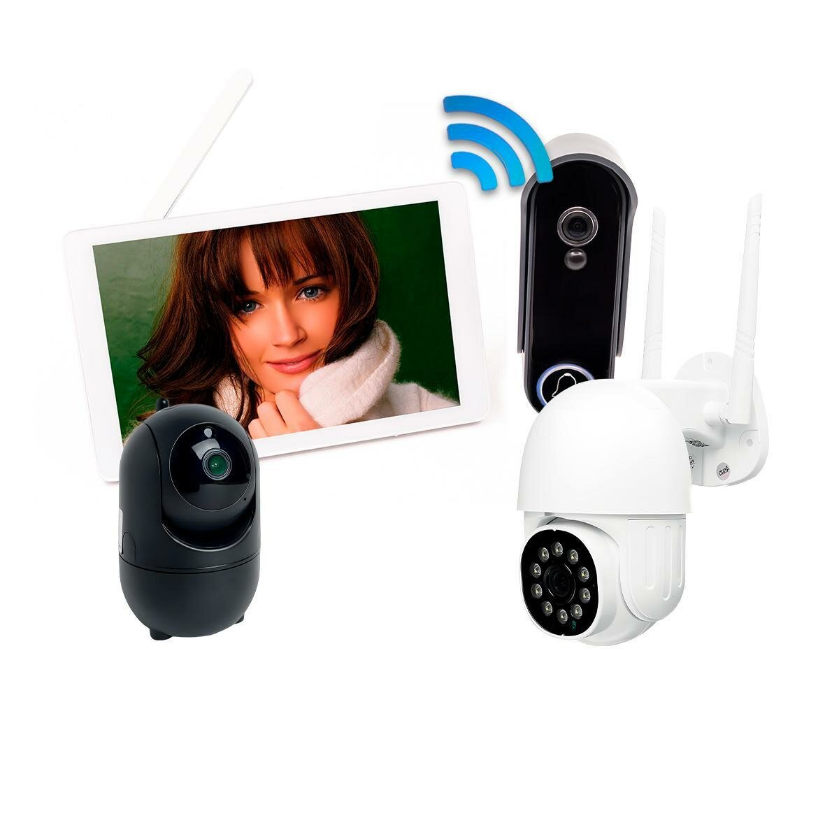 Комплект радиодомофон Sky Net 1100-Tuya (1+1+1)-SDcard (W5457RU): беспроводной домофон, беспроводная аккумуляторная вызывная панель уличная Wi-Fi IP