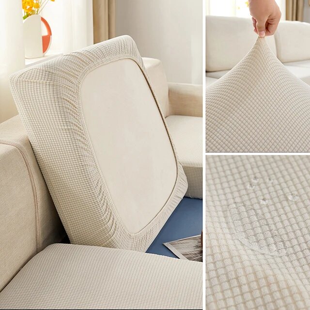 BRHUIXUE Эластичные серые водостойкие чехлы для диванных подушек Jacquard Back Cushion Cover, Creamy-white