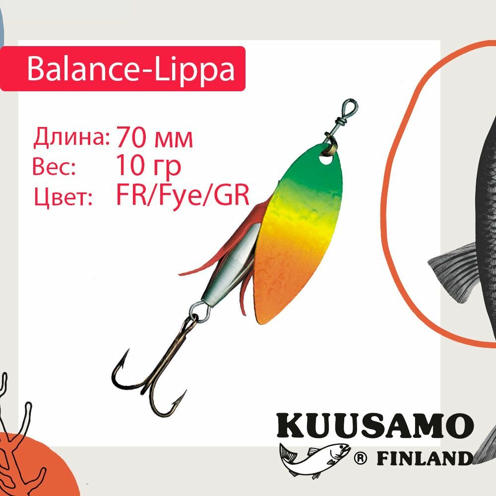 Блесна для рыбалки Kuusamo Balance-Lippa 10гр. FR/Fye/GR (вращающаяся)