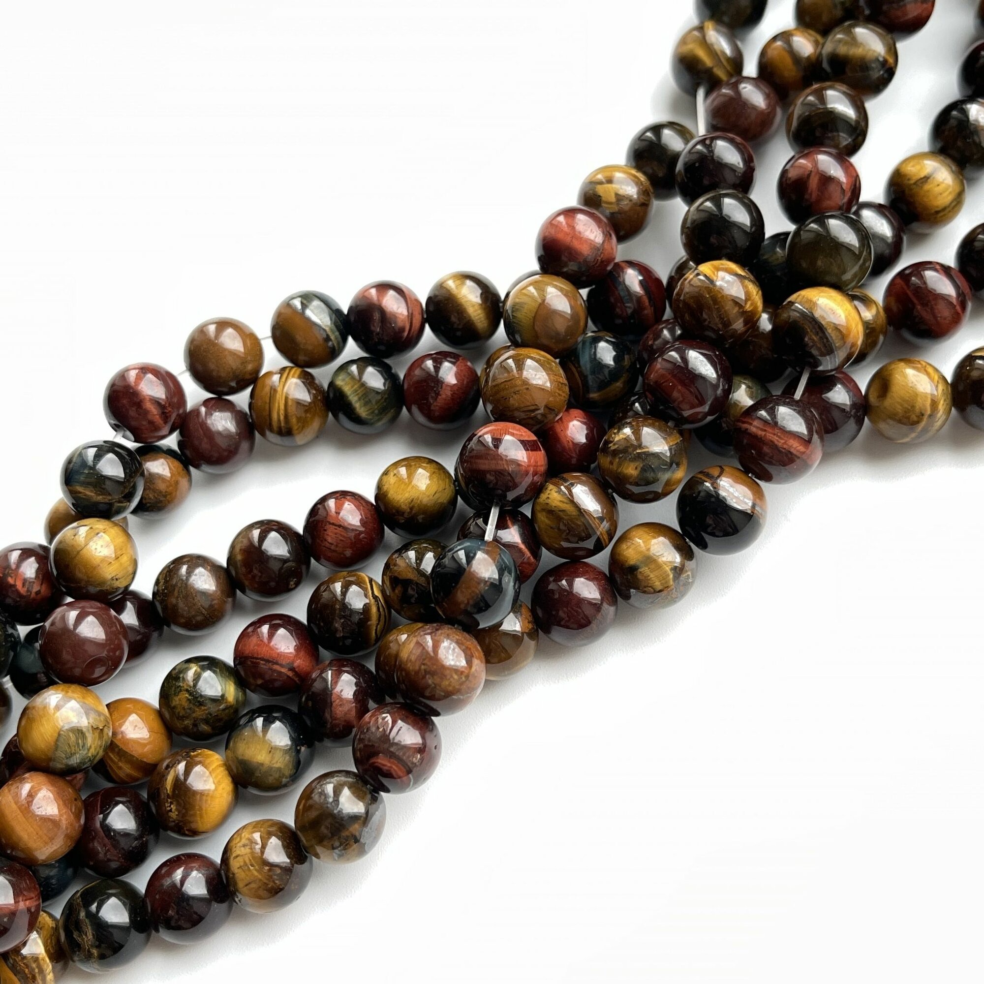 Бусины соколиный-тигровый-бычий глаз шар гладкий 6,3 мм (нить 19 см), Suntrim