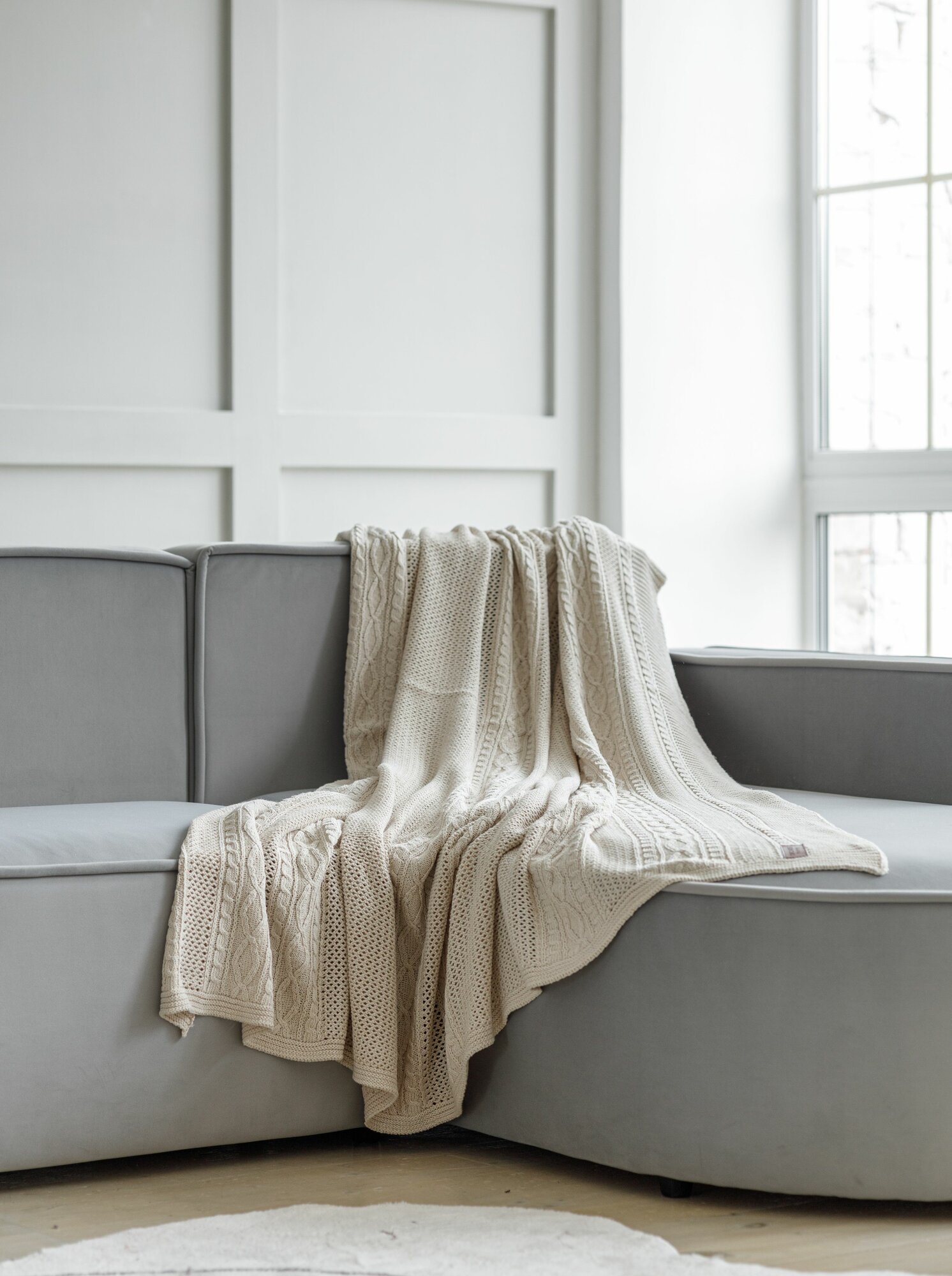 Плед DECADE home, вязаный хлопок, 2-х спальный, для уюта дома