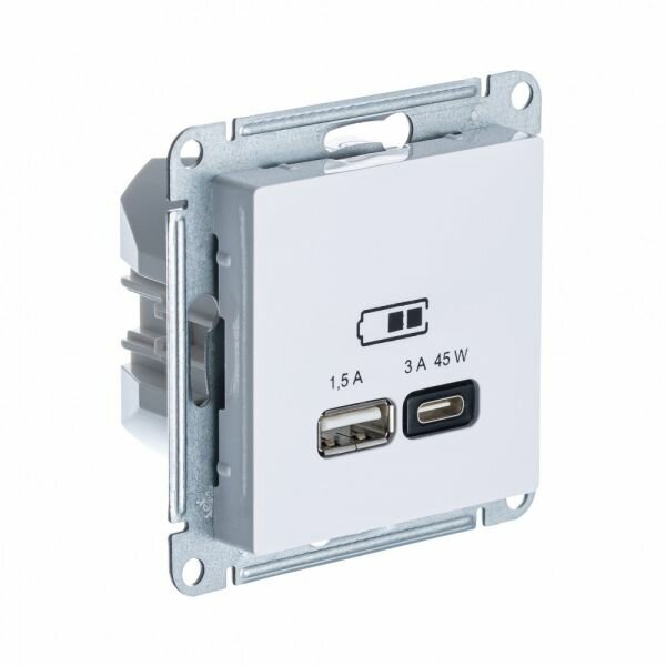 3 шт. System Electric AtlasDesign Белый USB Розетка A + тип-C 45W высокоскор. заряд. QC, PD, механизм ATN000129 (3шт.)