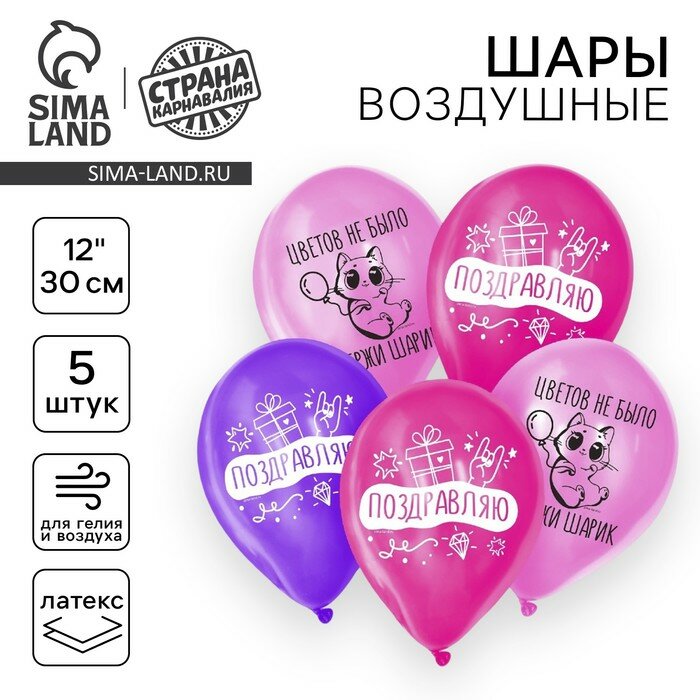 Воздушные шары латексные 12 Держи шарик, 5 шт, 2 шт.