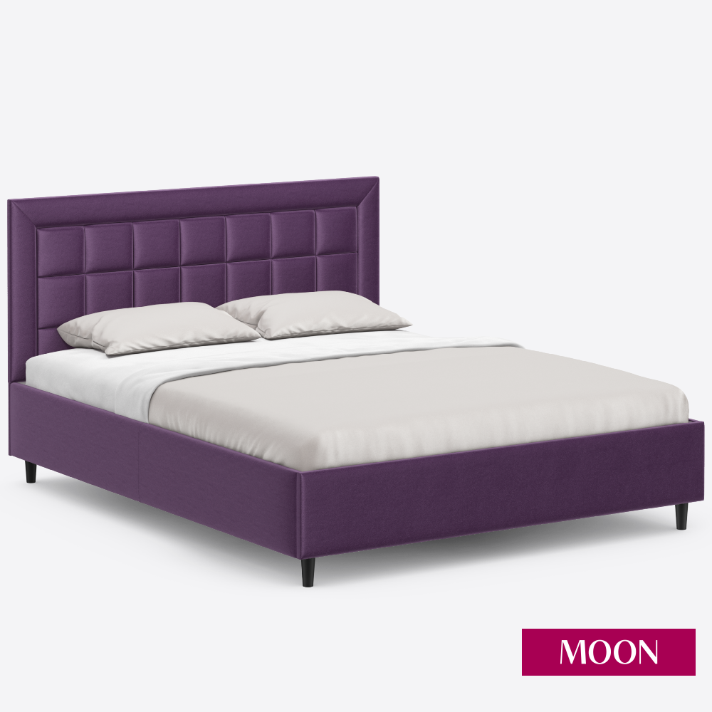 Кровать двуспальная с подъемным механизмом на ножках, MOON FAMILY 1251, размер 160х200 см, велюр фиолетовый. Ортопедическое основание в комплекте.