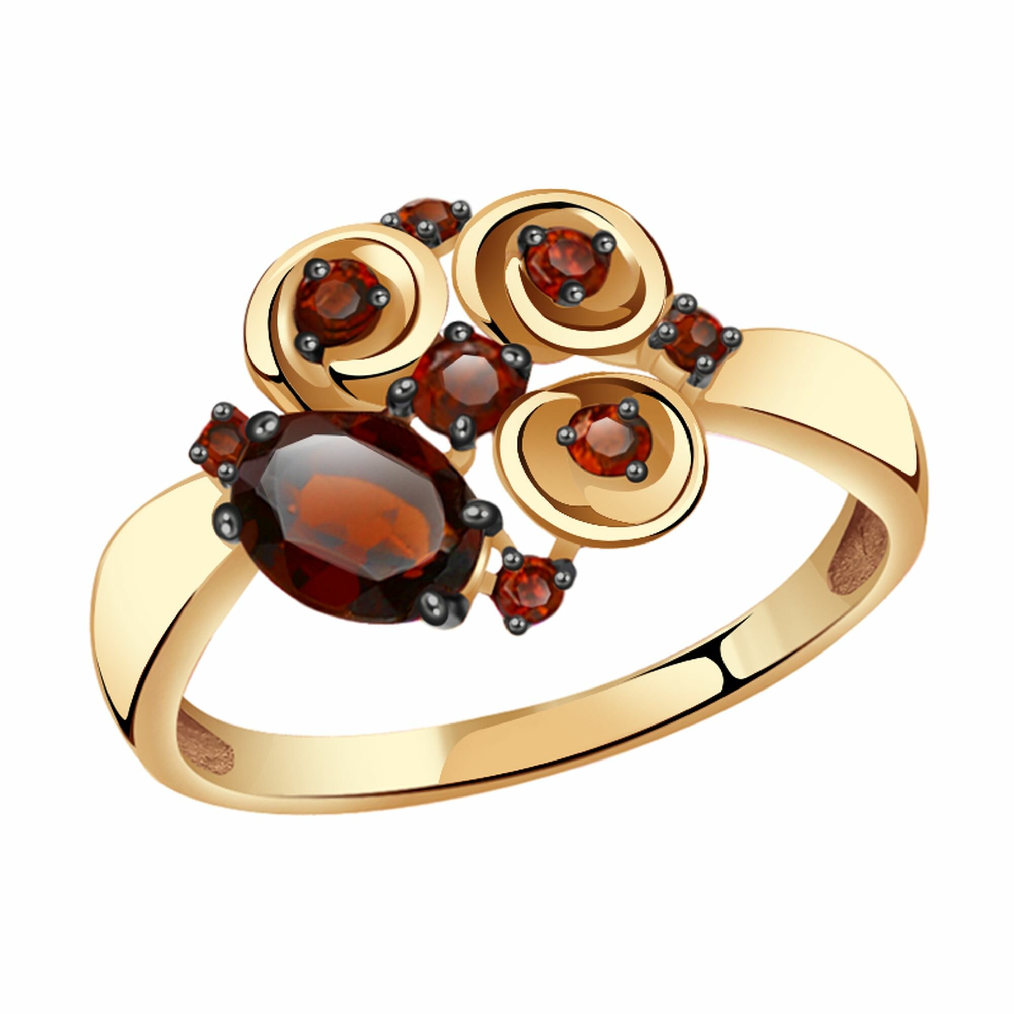 Кольцо, красное золото, 585 проба, гранат, фианит