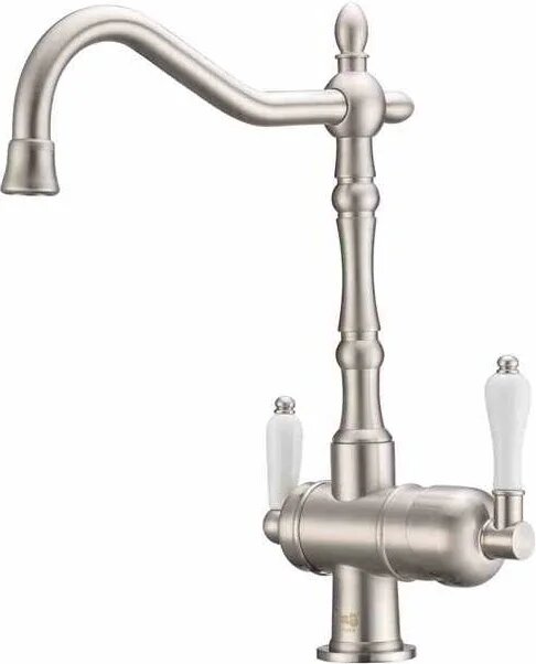 Смеситель для кухни Zorg Clean Water ZR 326 YF satin с краном для питьевой воды, с поворотным изливом, хром, белый, матовый, однорычажный, с керамическим картриджем