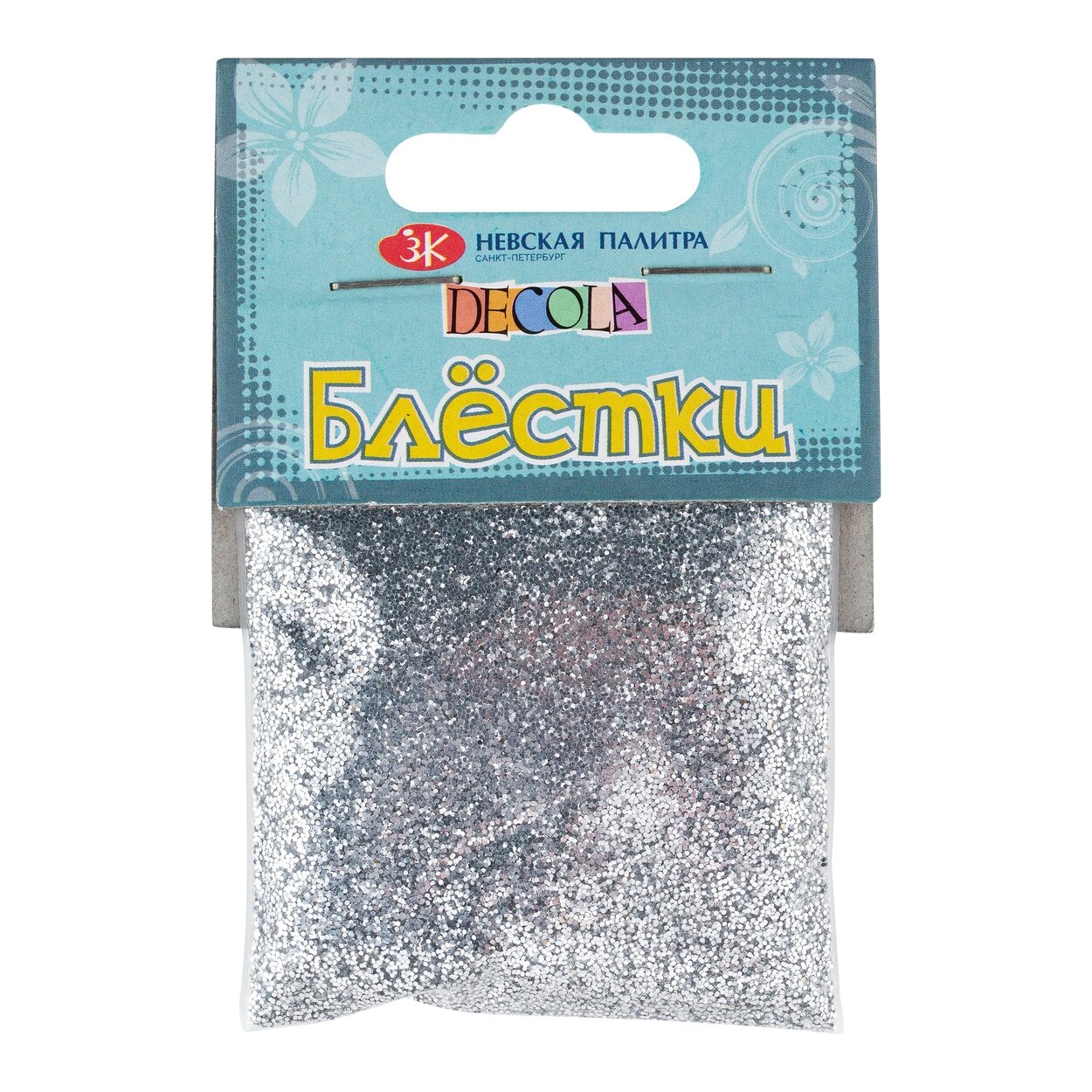 Глиттеры (блестки) декоративные DECOLA 0,2мм серебро