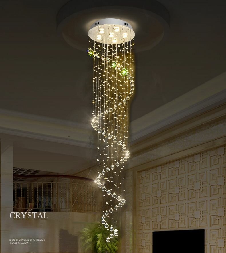 Кристалл Люстра Подвесная IWANTDO BD212 для Лестницы, Спиральный дизайн, 6000K Прохладный свет