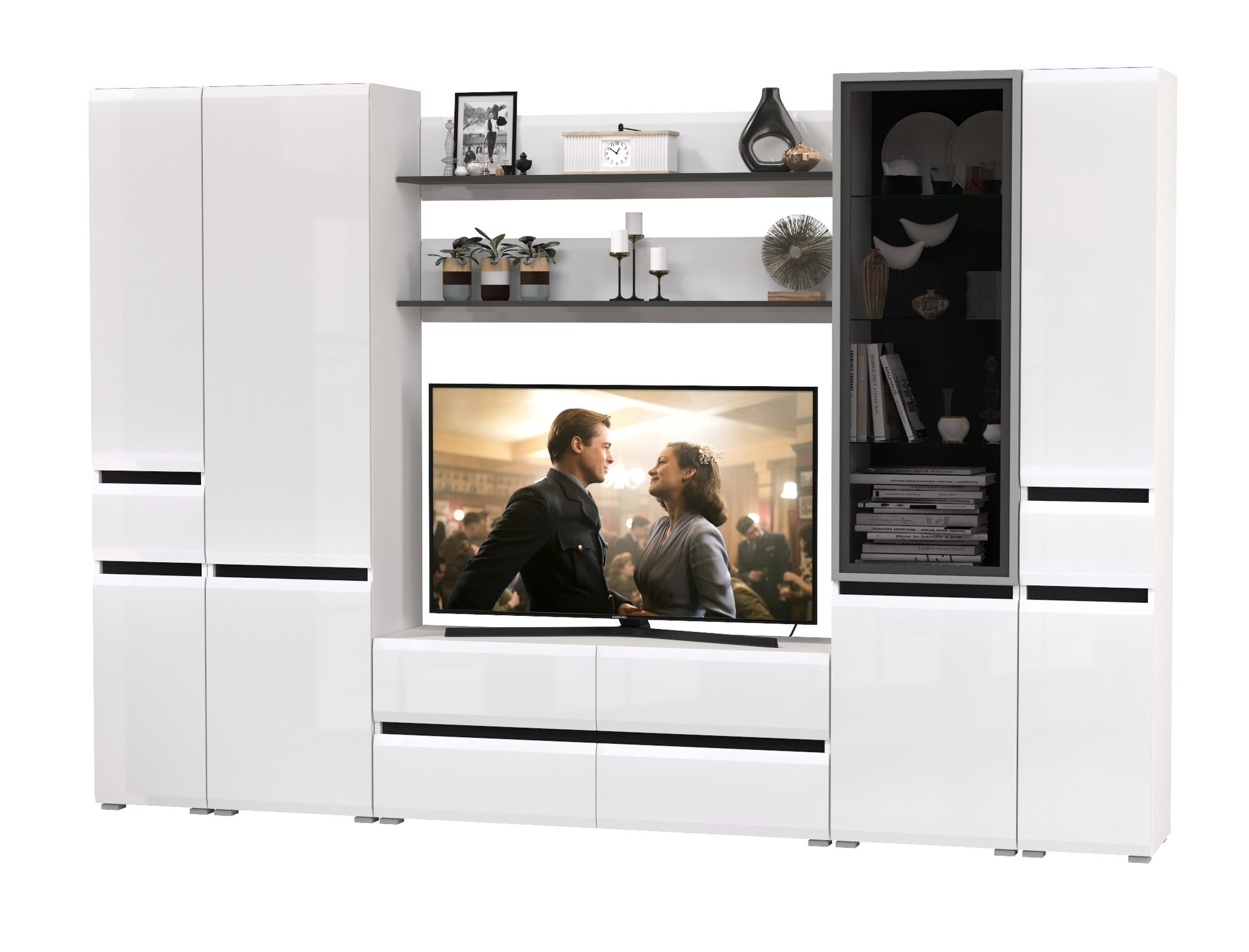 Комплектация Моби Сидней № 66, цвет белый/чёрный/МДФ белый глянец, 299,9х41,3х205,2 см.