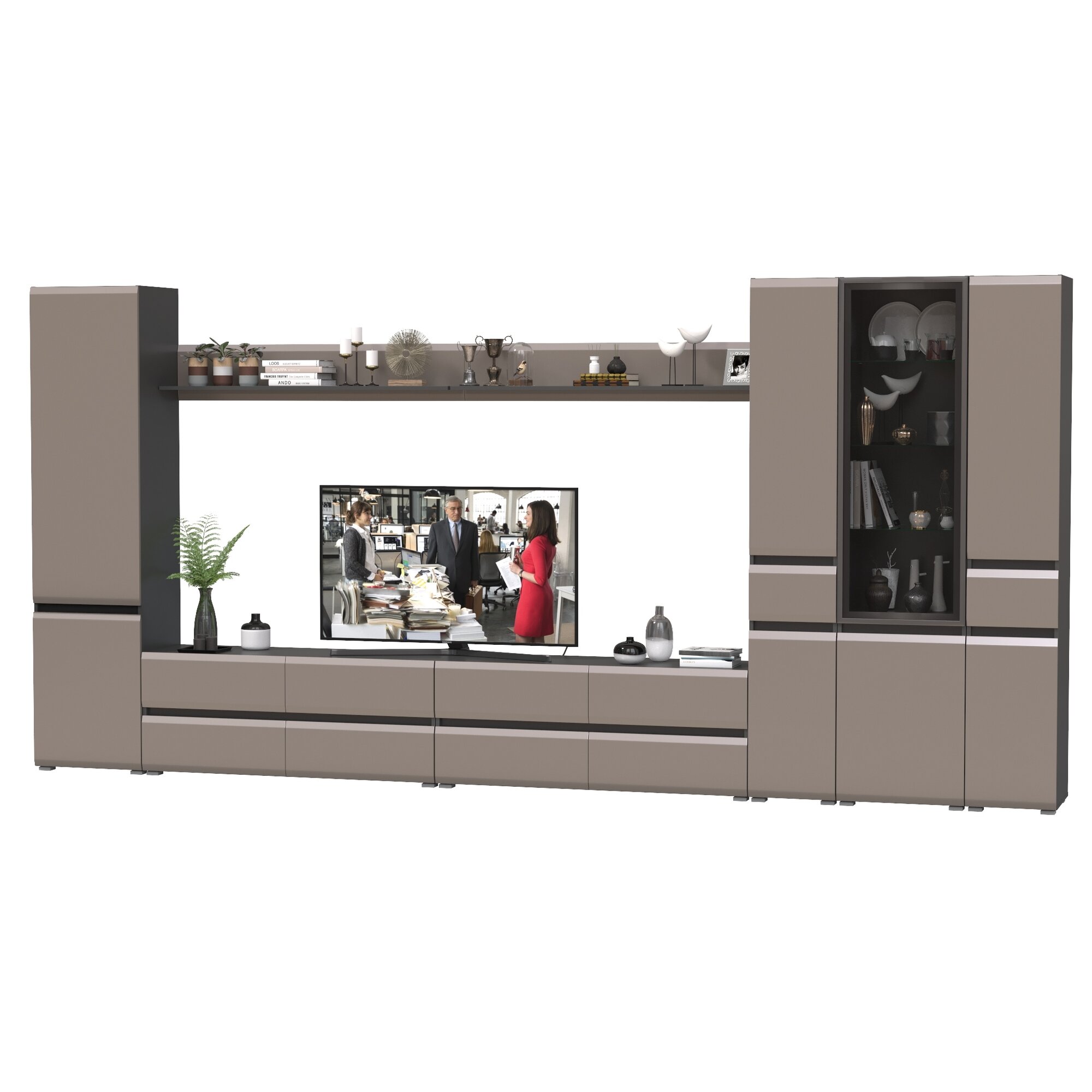 Стенка модульная Моби Сидней № 113, цвет антрацит/МДФ веллюто капучино, 429,8х41,3х205,2 см.