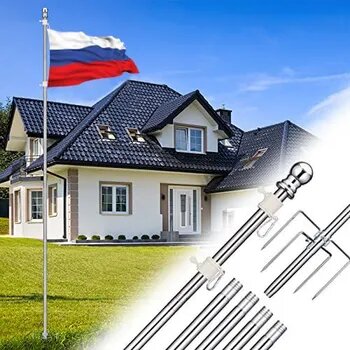 Наземные флагштоки для наружного дома - 9 футов (2,7 м) Дворовая подставка для флага для улицы, ветроустойчивая и нержавеющая - серебристая