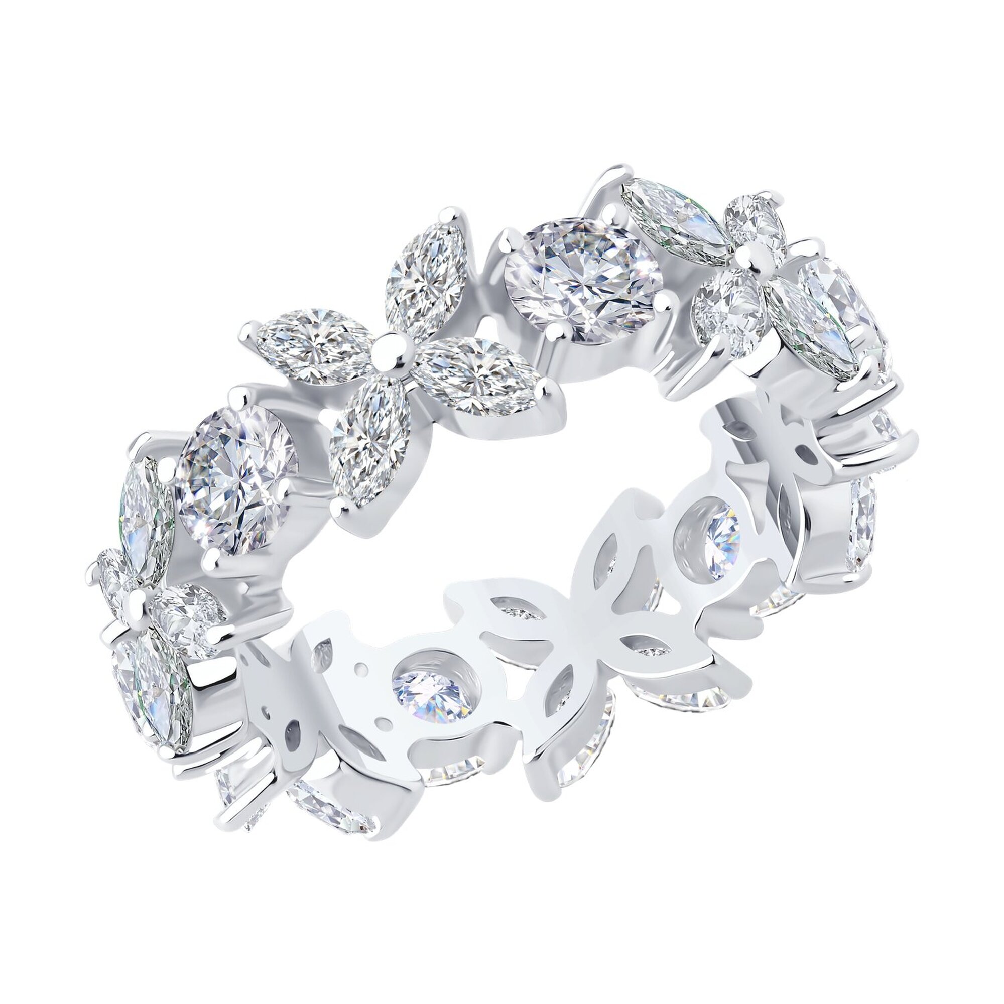 Кольцо, серебро, 925 проба, родирование, фианит