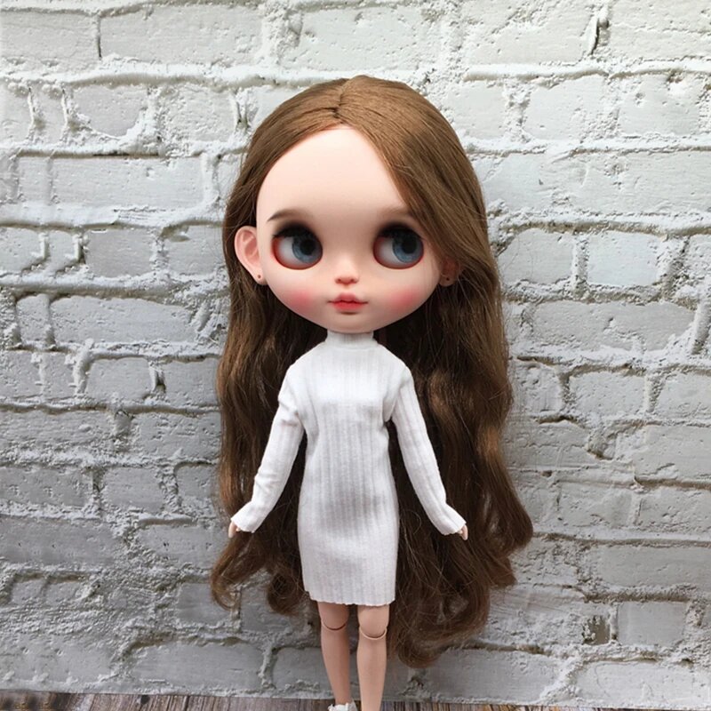 Длинная футболка для куклы Blythe из ткани Бежевый, White