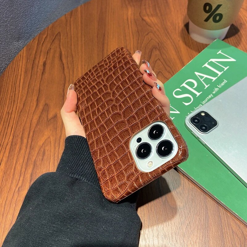Ins Korea глянцевый 3D-крокодиловый узор из искусственной кожи Коричневый, A, for iphone 14ProMax