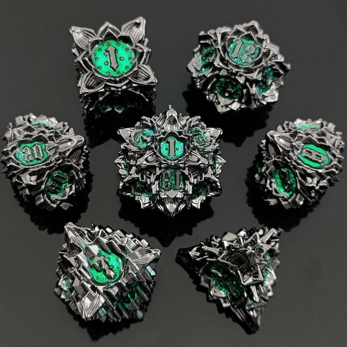 DND, Dungeons and Dragons Dice, набор металлических многогранников, ролевая игра, D&D Dice HNCCESG Hollow Death, RPG Pathfinder Warhammer Shadowrun (бронза)(набор 7шт) с кожаным чехлом премиум-класса