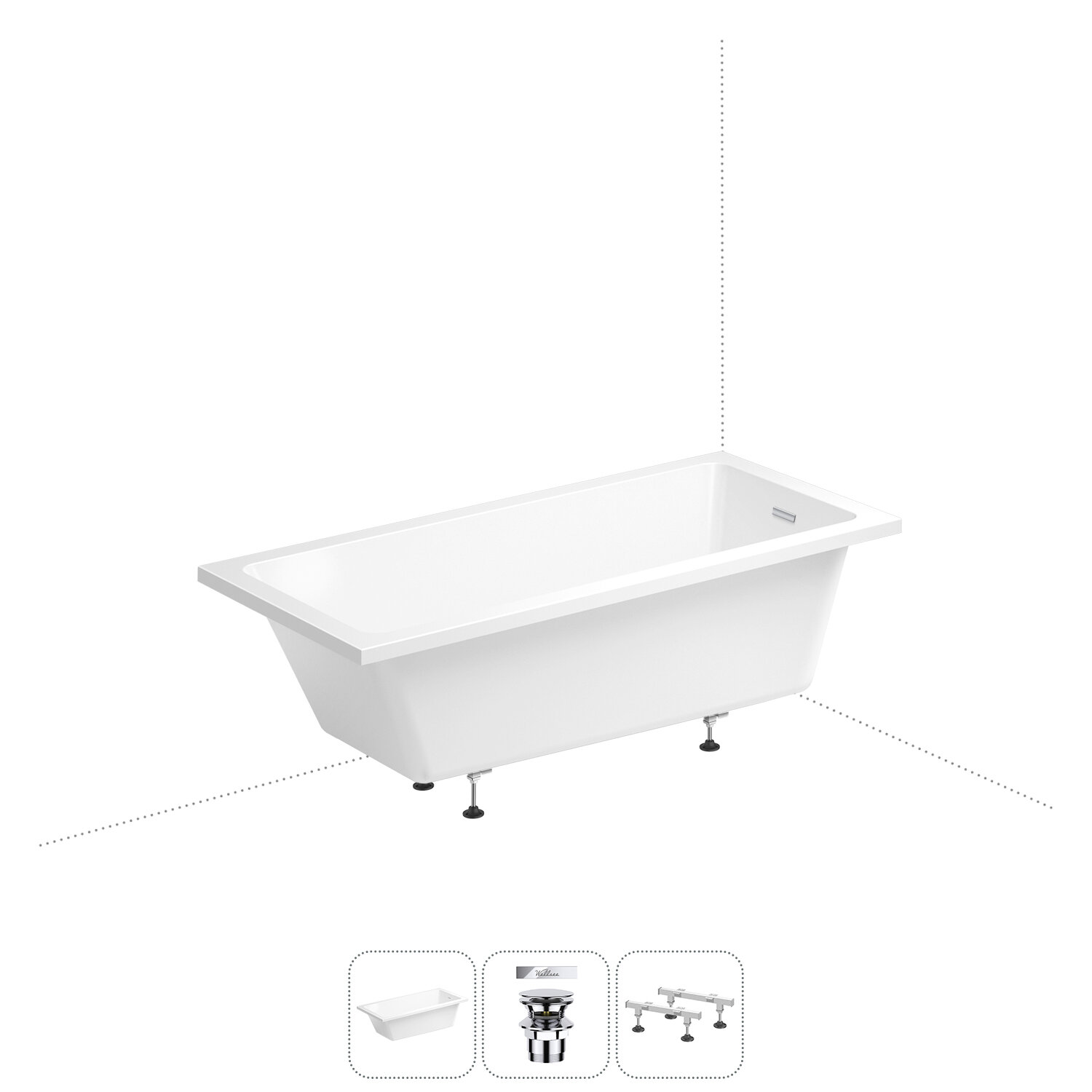 Акриловая ванна 180х85 Wellsee FreeDom 2.0 20212795R в наборе 3 в 1: ванна акриловая 180 х 85 см в цвете белый глянец, слив-перелив хром, ножки