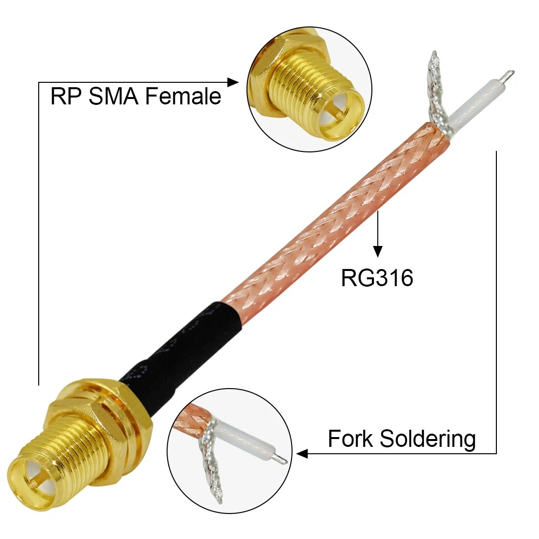 SMA Pigtail Cable DexMRtiC 50cm, RPSMAK-fork