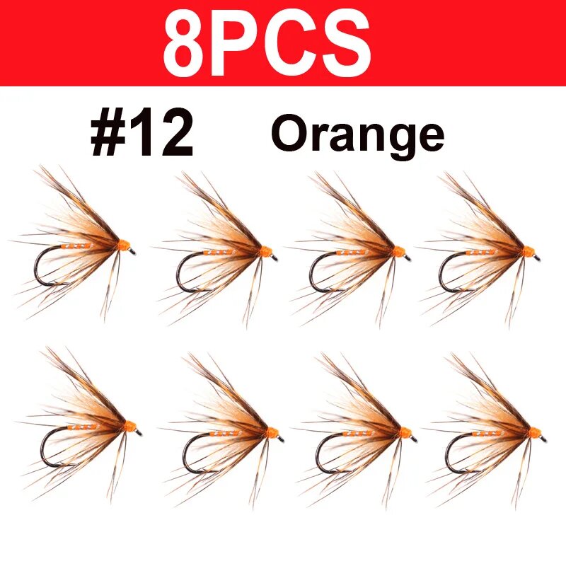 Vampfly 8 шт. Тенкара Нимфа мокрый нахлыст черный оранжевый желтый Оранжевый, 8PCS Orange