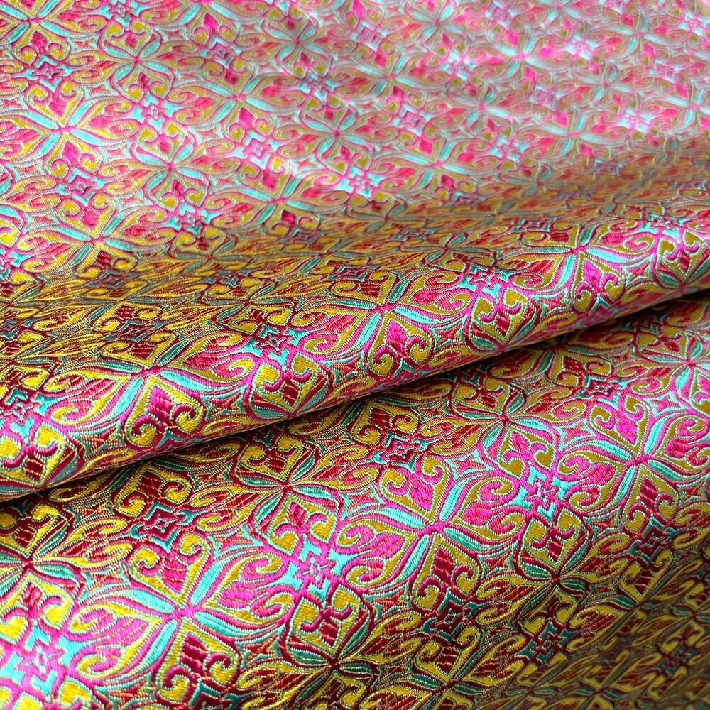 Жаккардовая ткань с цветочным узором, полиэстер Yellow pink