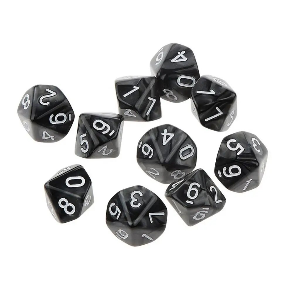 Пластиковые многогранные кости D10, набор из 10 штук черный