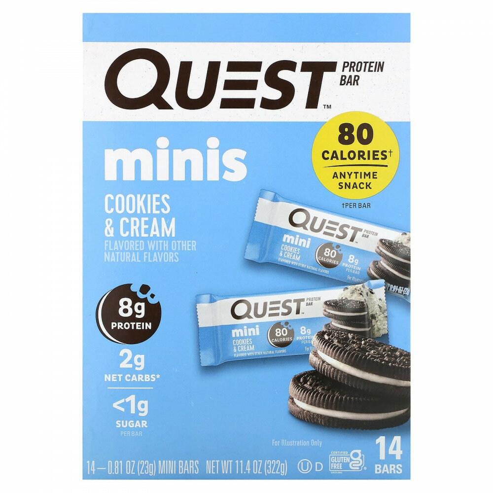 Quest Nutrition, мини, протеиновый батончик, печенье и крем, 14 батончиков по 23 г (0,81 унции)