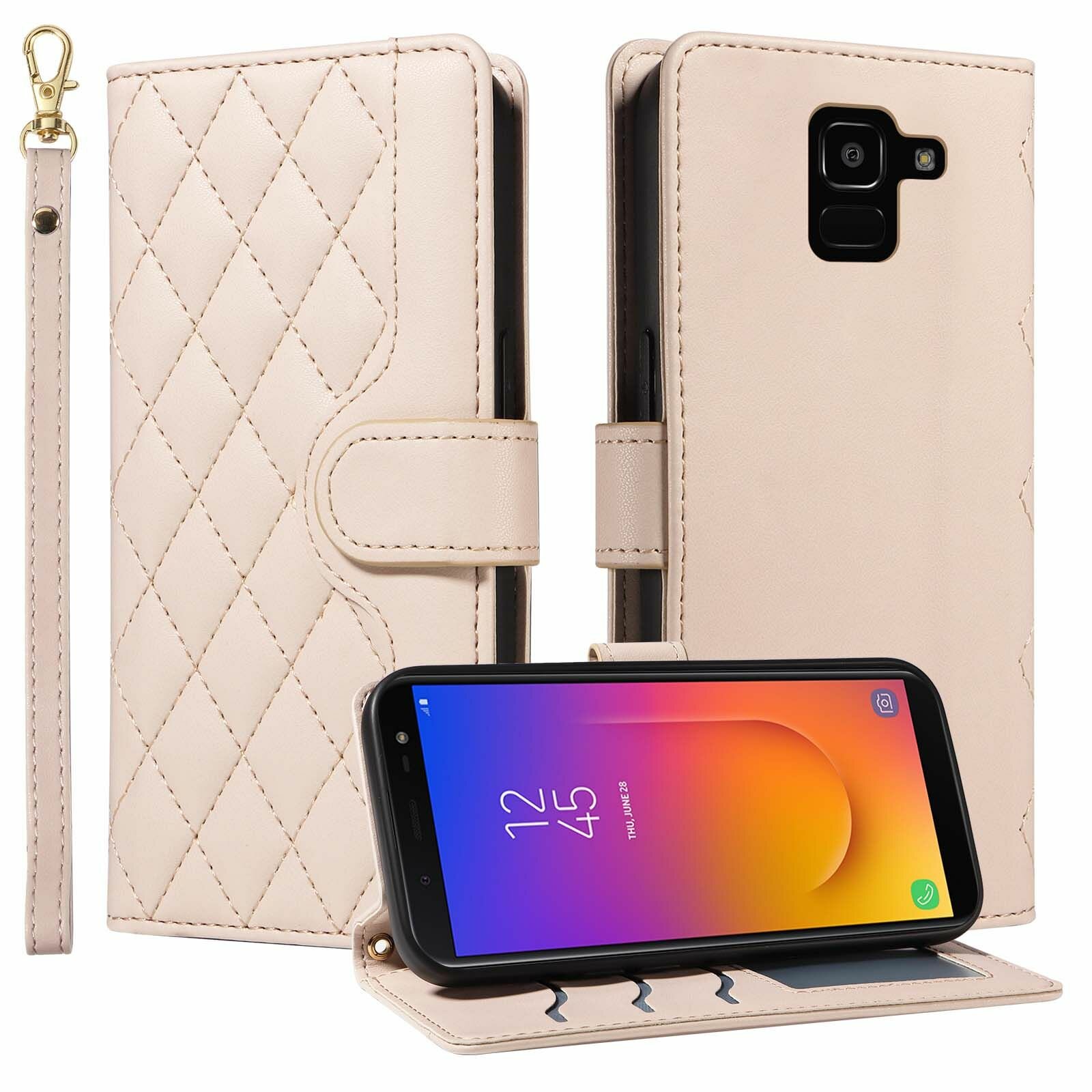 Чехол из матовой кожи для Samsung Galaxy J6 2018 (Самсунг Галакси Джей 6 2018) , роскошный и стильный, устойчивый к падениям, со слотом для карт, с длинным и коротким шнурками