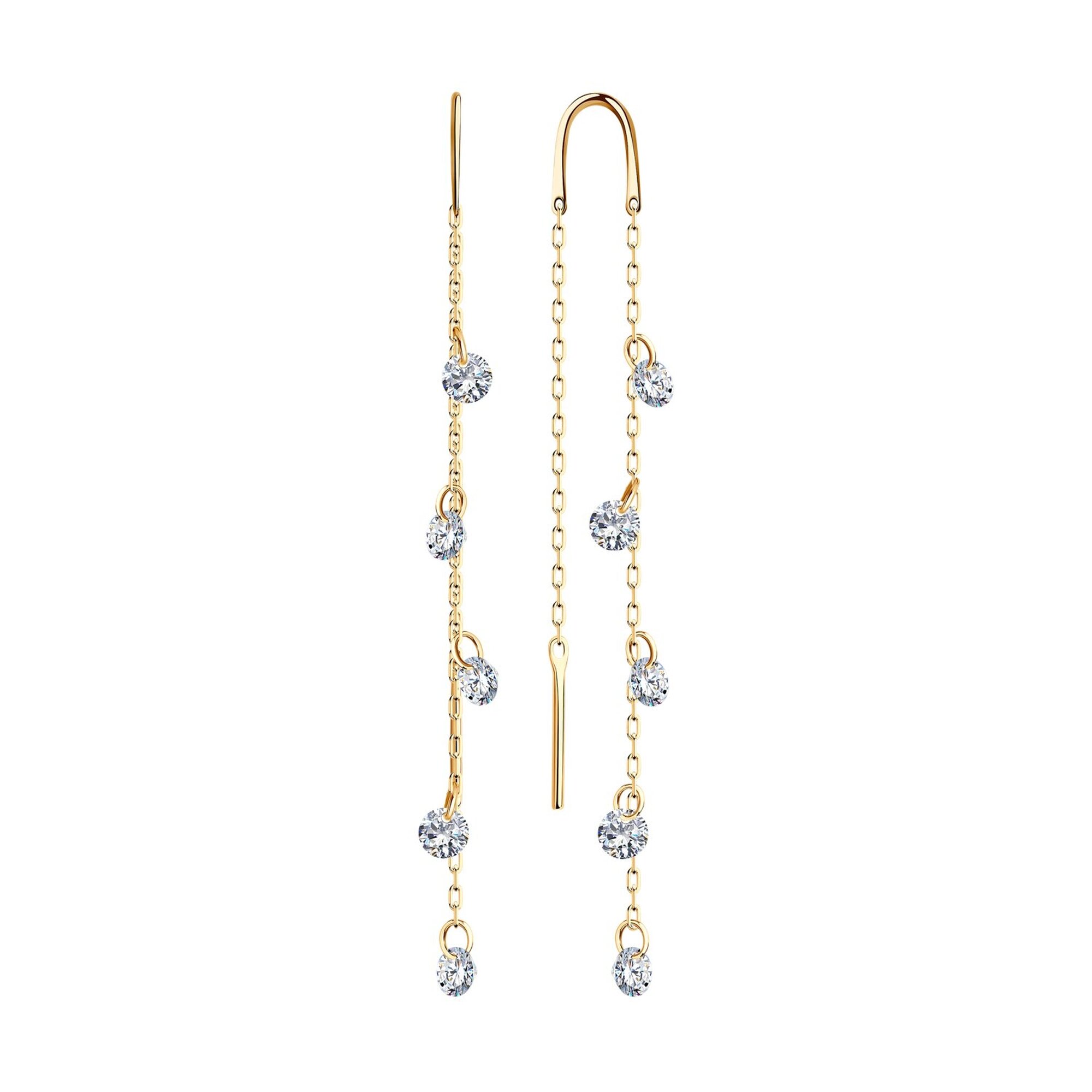 Серьги цепочки Diamant online, красное золото, 585 проба, фианит