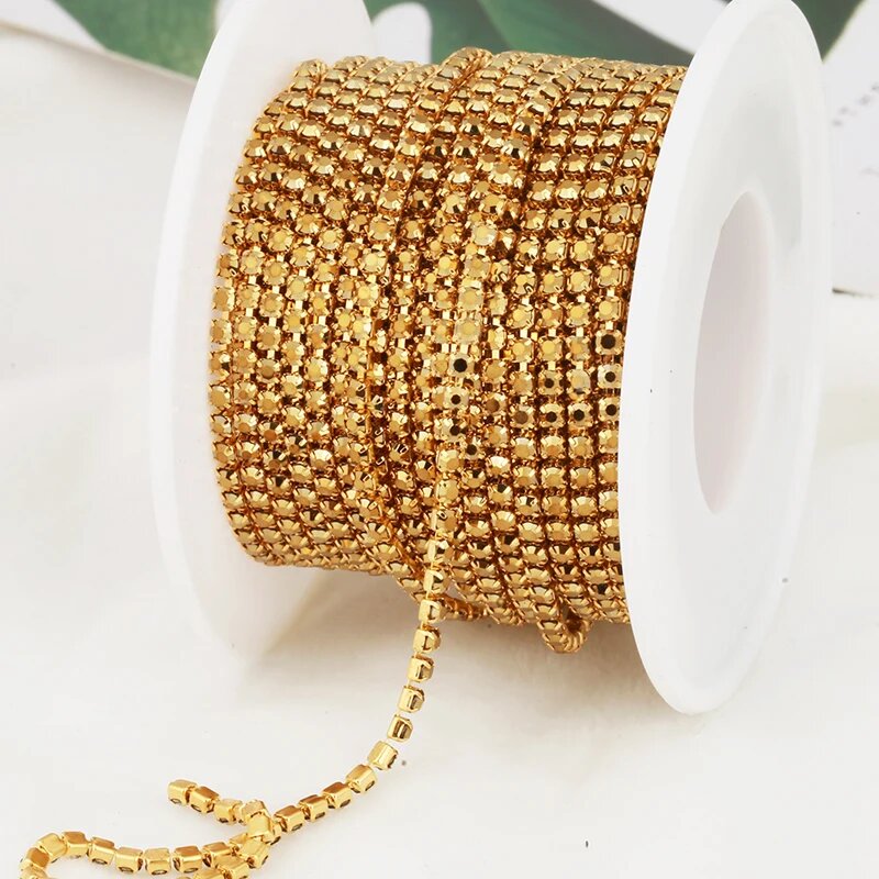 Цепочка со стразами SS6-SS12 SS6(2mm)-5yards, Gold Gold