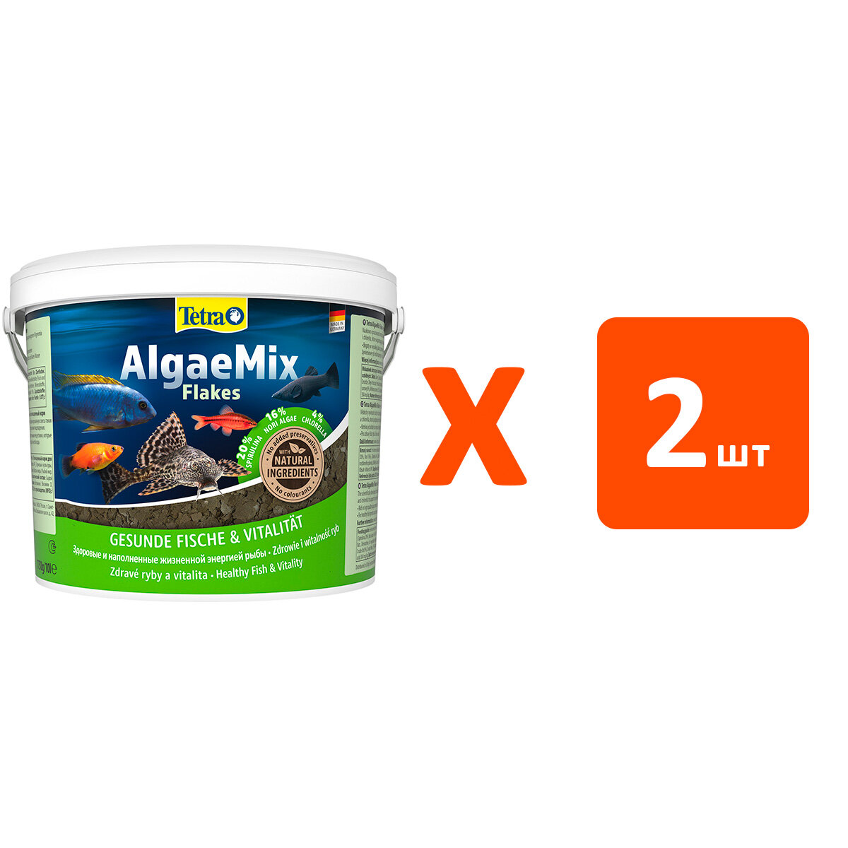 TETRA ALGAE MIX FLAKES корм хлопья для травоядных рыб (10 л х 2 шт)
