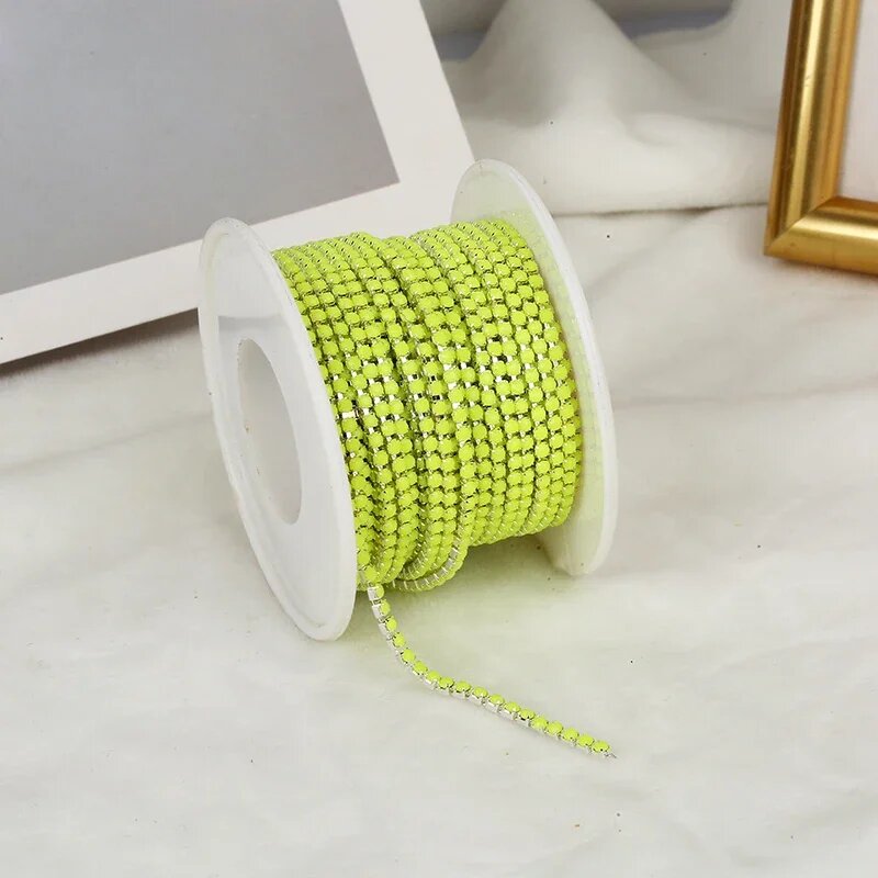 Акриловая цепочка со стразами, зеленый, SS6(2mm)-10yards