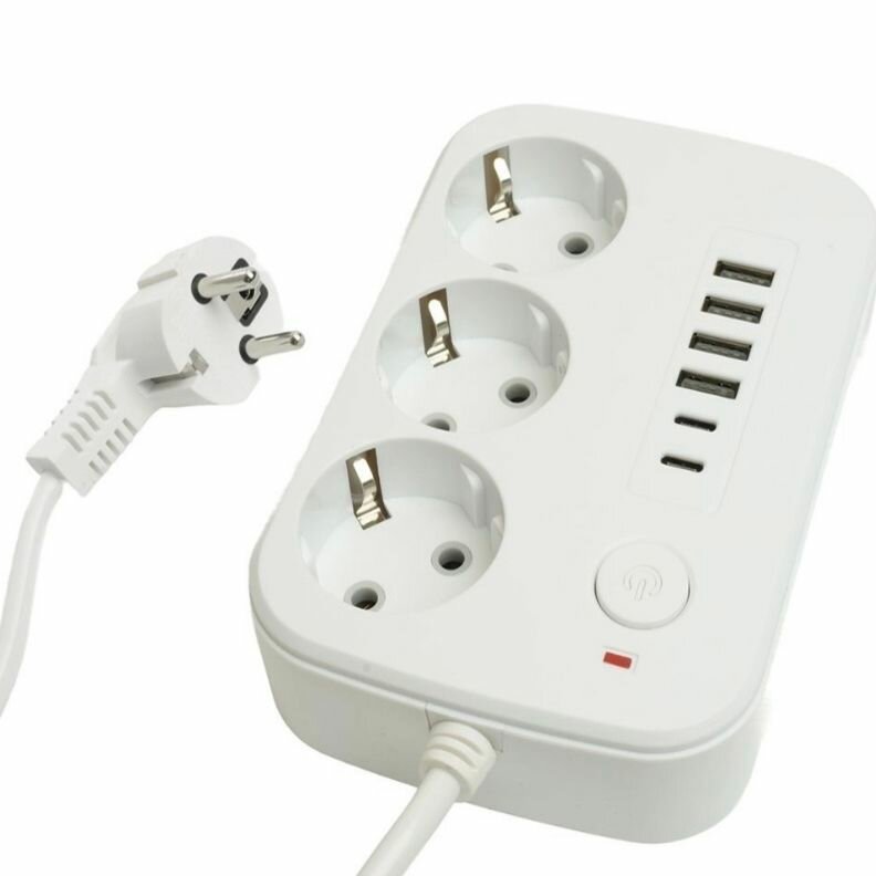 Stekker Удлинитель бытовой серия Home 2500BT 1.8м 3(розетки) 4USB/2TYPE-C HM09-36-02