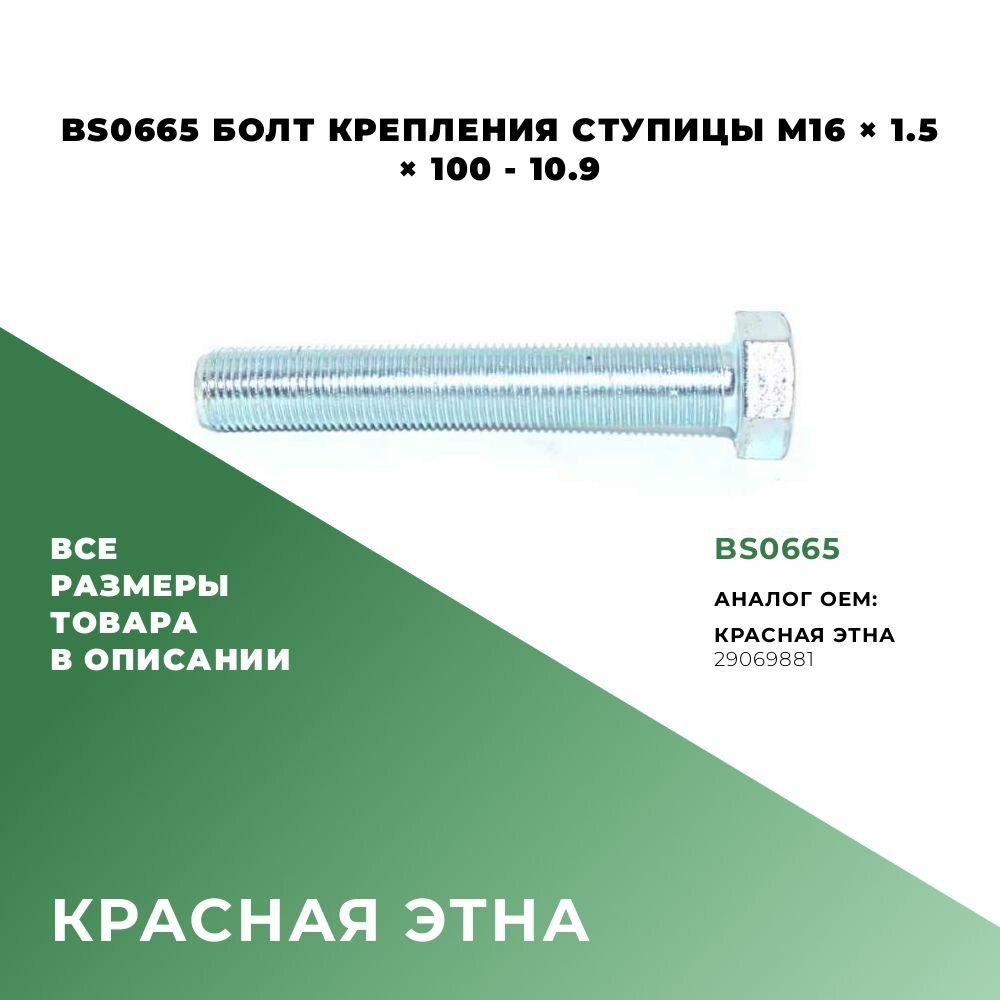 Болт ступицы M16x1.5x100 - 10.9; OEM: 29069881; BS0665