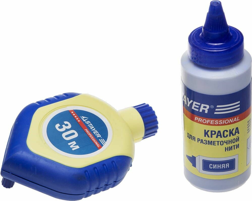 Разметочный шнур-отвес с синей краской в двухкомпонентном корпусе STAYER 30 м, 110 г, Professional