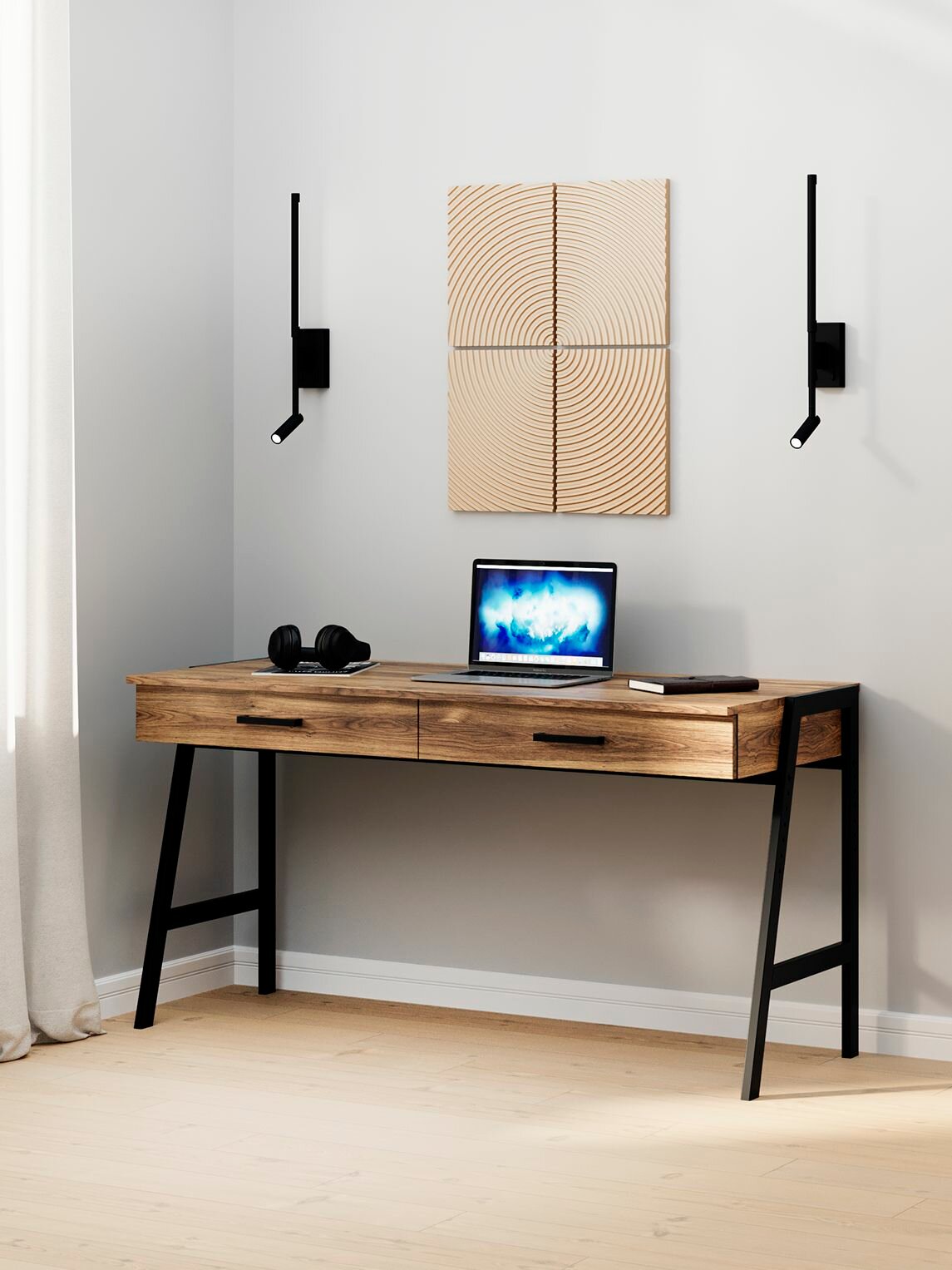 Стол 140 см с регулировкой высоты компьютерный, письменный Курс, 140х60, Дуб Чарльстон темно-коричневый