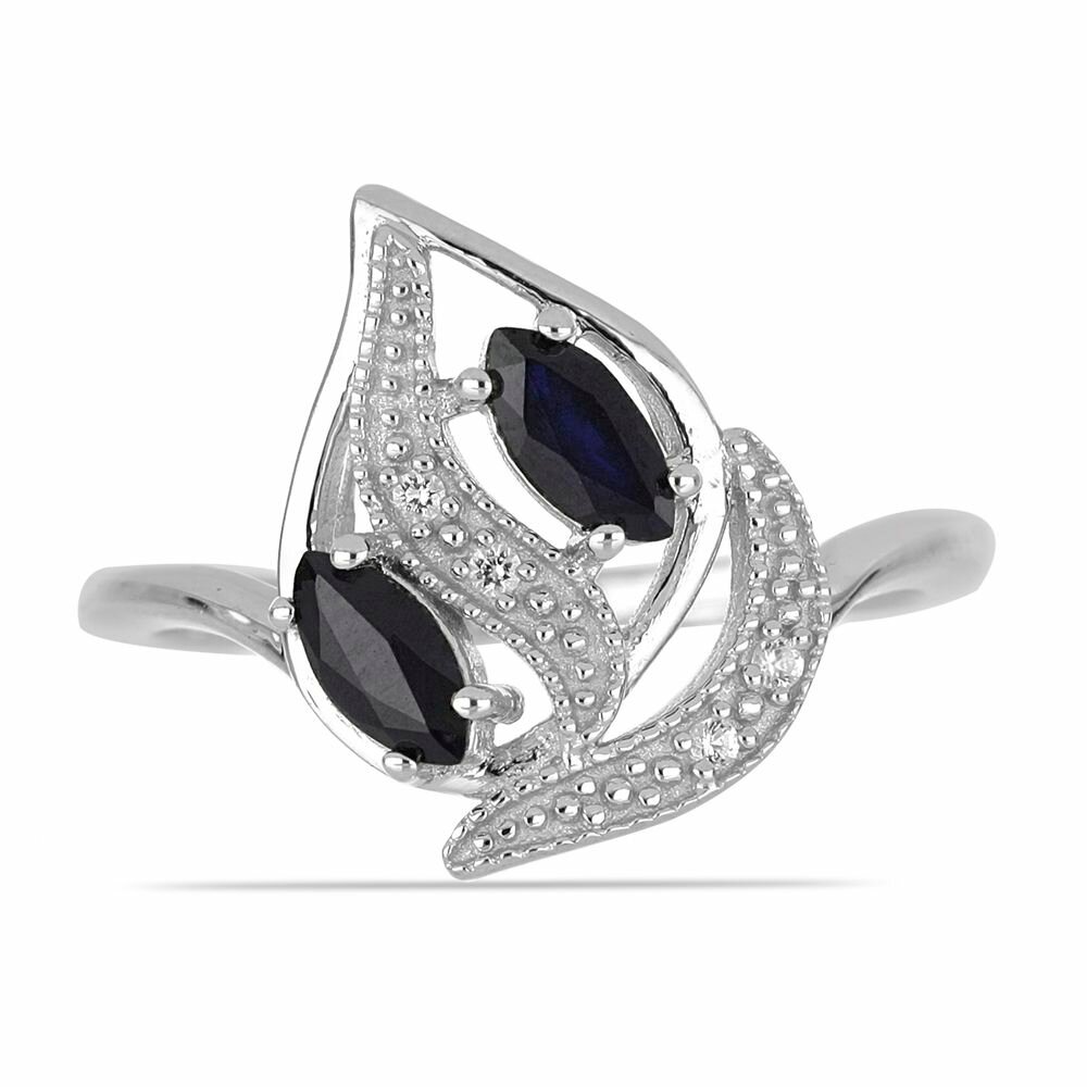 Кольцо, серебро, 925 проба, родирование, топаз, сапфир