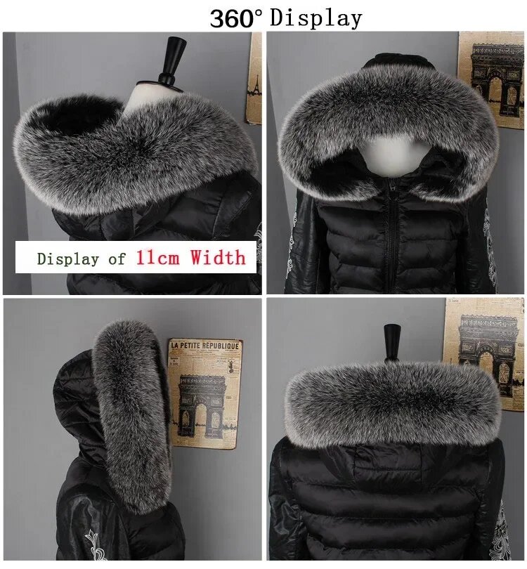 2025 настоящий лисий воротник шарф для женщин мужчин натурального меха куртка капюшон отделка черный с белыми кончиками 70 см шарфы,120, натуральный мех,70, черный/белый,10, SKU00276