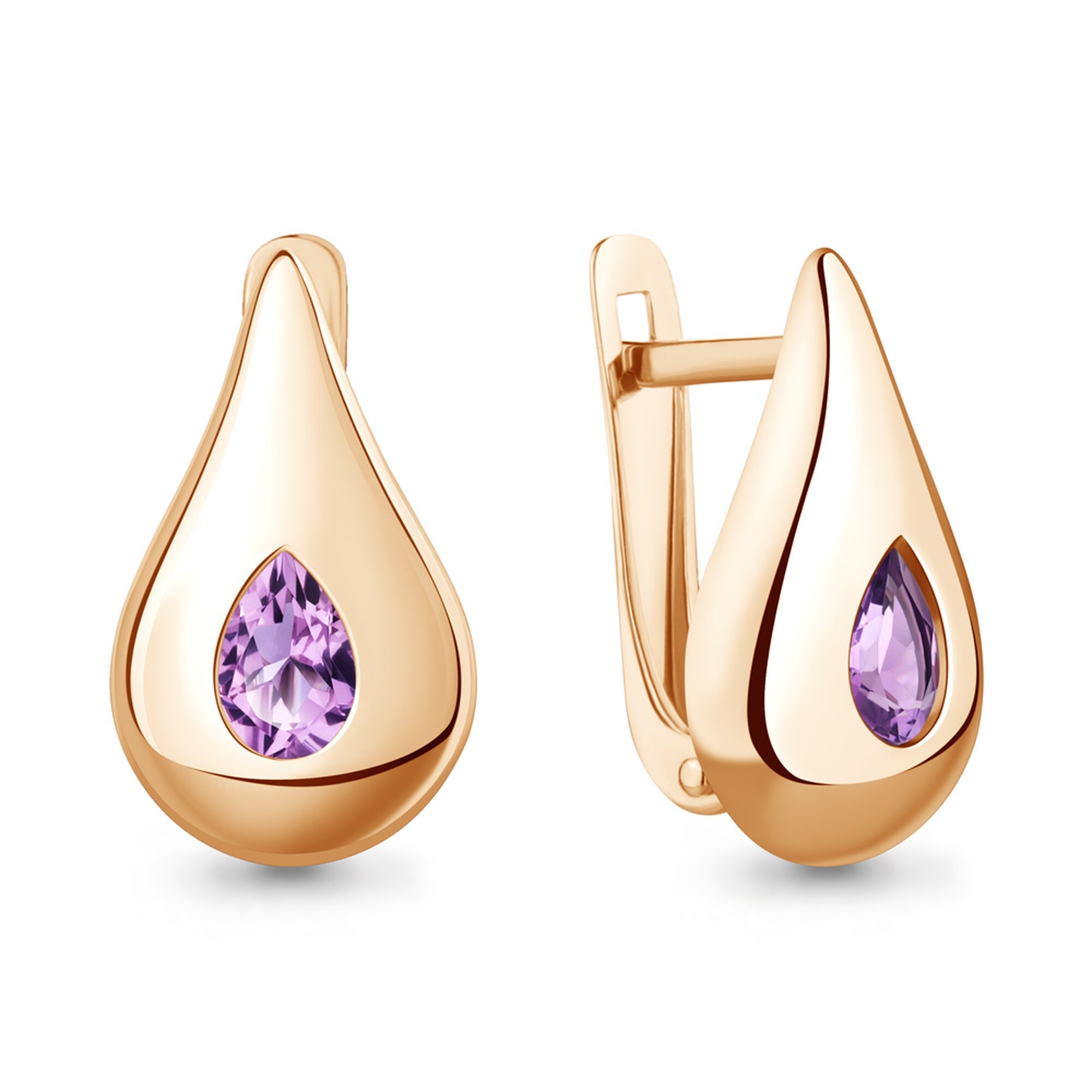 Серьги, серебро, 925 проба, золочение, аметист