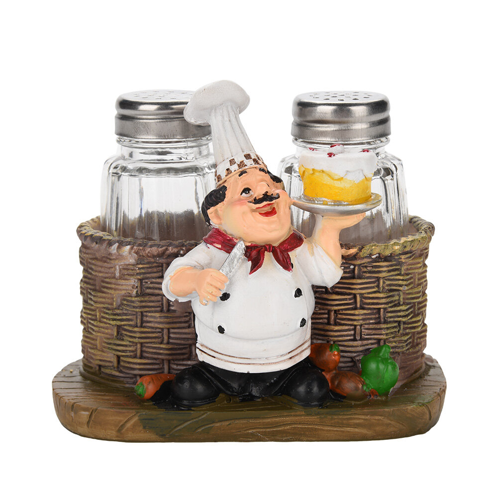 Cute Chef Statue Salt & Pepper Bottle Holder Ornaments Home Decor Kitchen Resin Crafts #A
