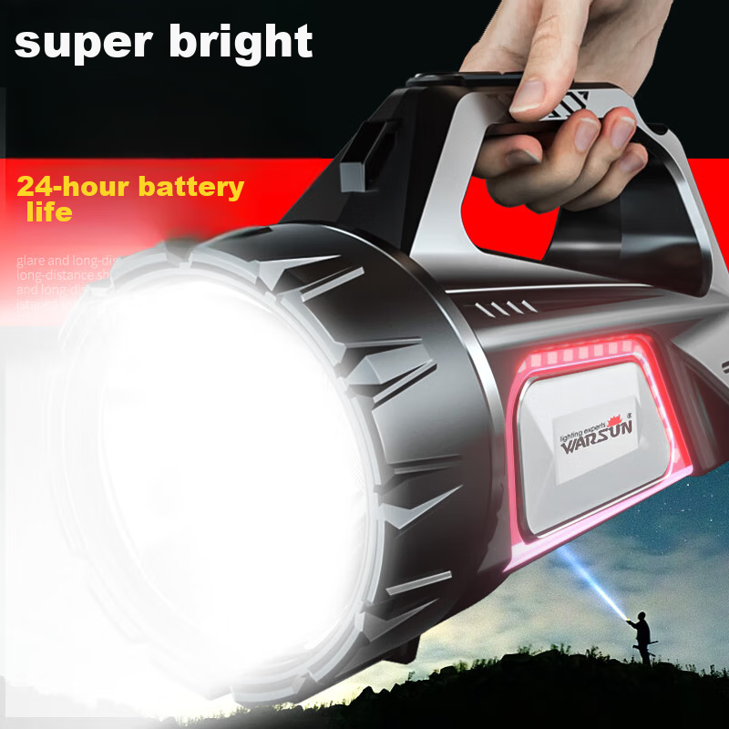 Высокоинтенсивный фонарик Warsun DA03, черный, долговечный аккумулятор, ручной прожектор на солнечной энергии
