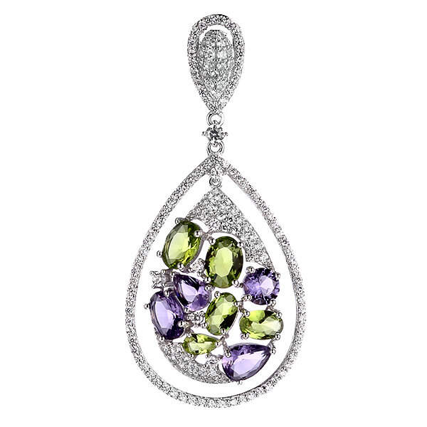 Подвеска, серебро, 925 проба, фианит, аметист, перидот