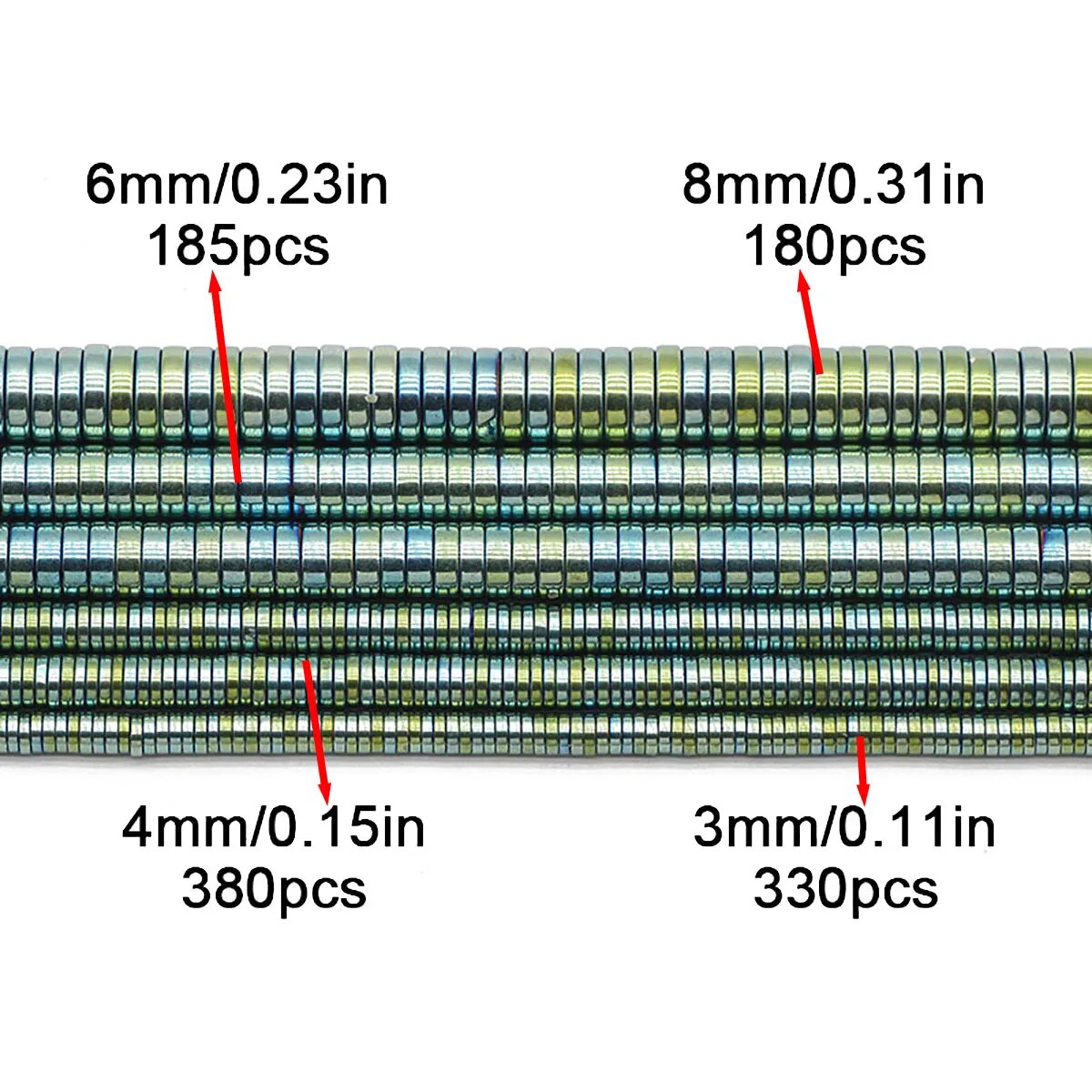 Гематитовые бусины 6x2 мм, 185 шт, зеленые