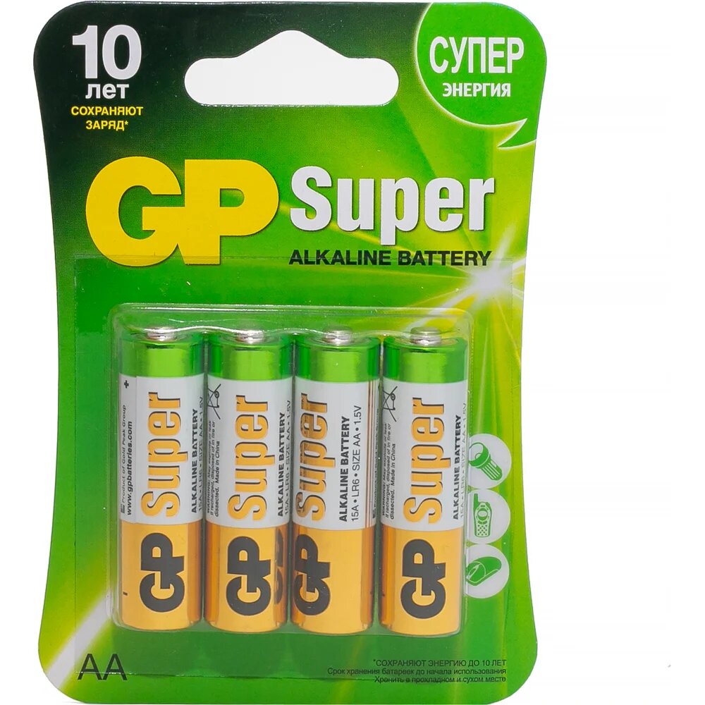 Алкалиновые батарейки GP Super Alkaline G-Tech АA, набор 4 шт. 15AA21-2CRSBC4 16036218 надежной конструкции