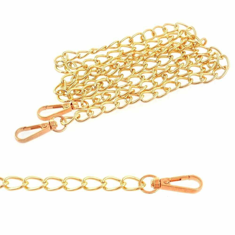 Цепочка для сумки TBY с карабинами, металл, 1200 мм, толщина 10 мм, цвет золото (TBY.107937)