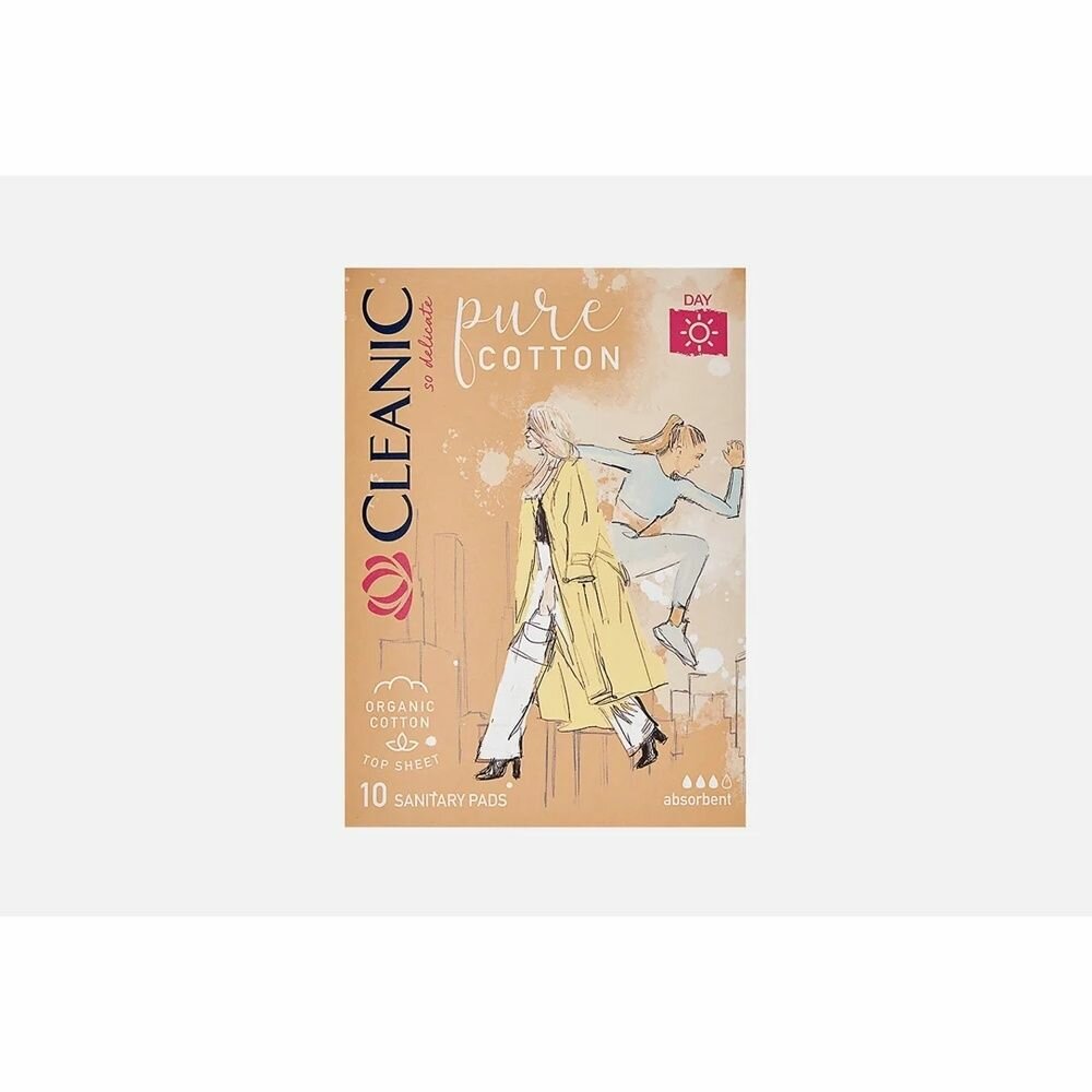 Прокладки гигиенические СLEANIC "Pure Cotton", дневные, впитываемость 3, 10 шт (10448115)