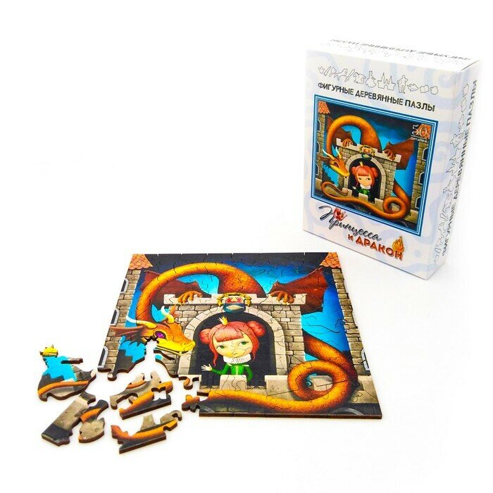 Фигурный пазл Нескучные игры деревянный, "Принцесса и Дракон" (5402538)