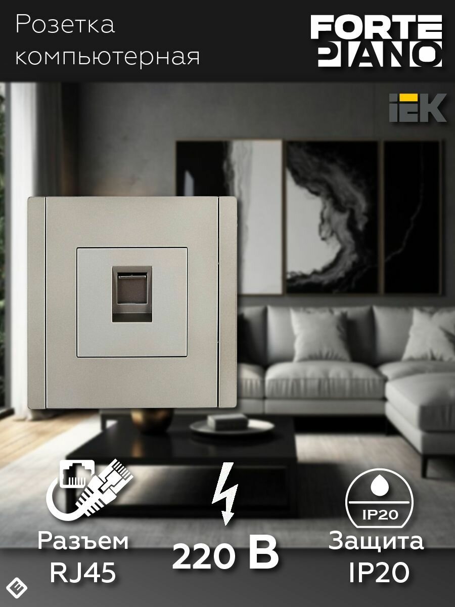 Розетка компьютерная RJ45 кат.5E, цвет сталь IEK "FORTE&PIANO" FP532