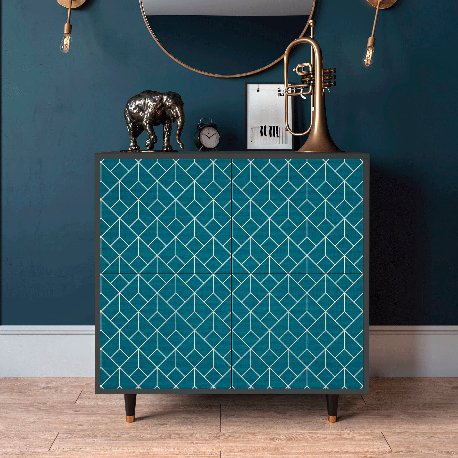 Комод - STORYZ - BS3 Turquoise Geometry, Размер - 94 x 96 x 48 см, Цвет корпуса - Антрацит