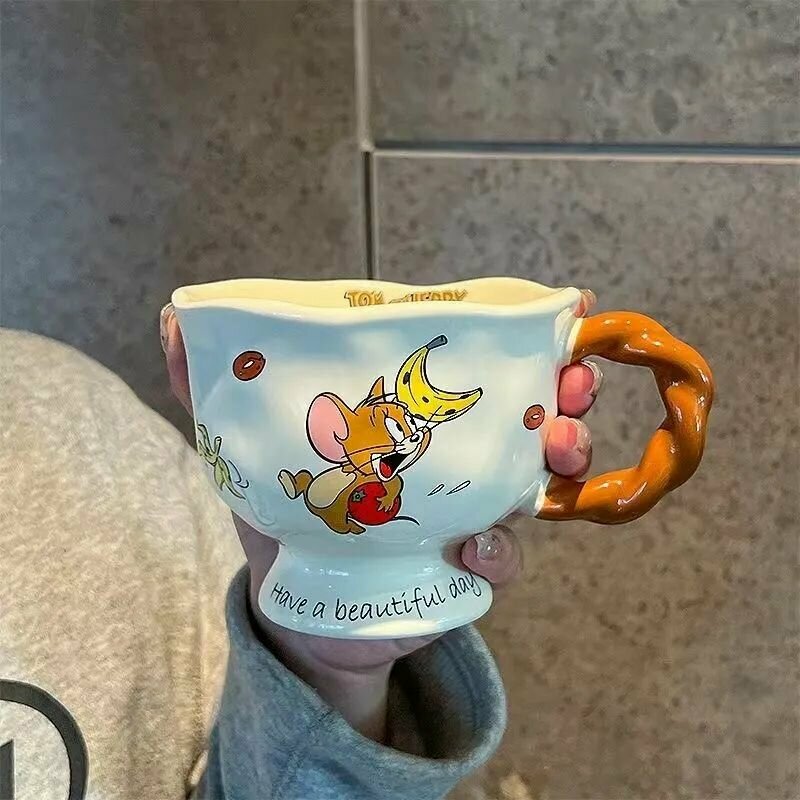 Кружка "Том и Джерри" G091, фаянс, красная/белая, с подставкой, 360мл